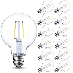 Energetic 12-Pack LED Globe G25 Dimmable Edison Light Bulb, 40 Watt Equivalent, 5000K,350LM, E26 Medium Screw Base, Christmas Light, G80 LED Edison Light Bulb, UL Listed…
