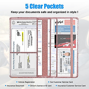 Kewucn Car Registration and Insurance Holder, Leather Vehicle License Document Glove Box Compartment Organizer, Key Information Cards, Driver License (Rose Gold)