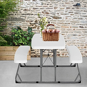 Peakform 6 Foot Rectangular Picnic Table, Multipurpose Indoor Outdoor Furniture with Double Bench Wood Grain Seating, White/Black