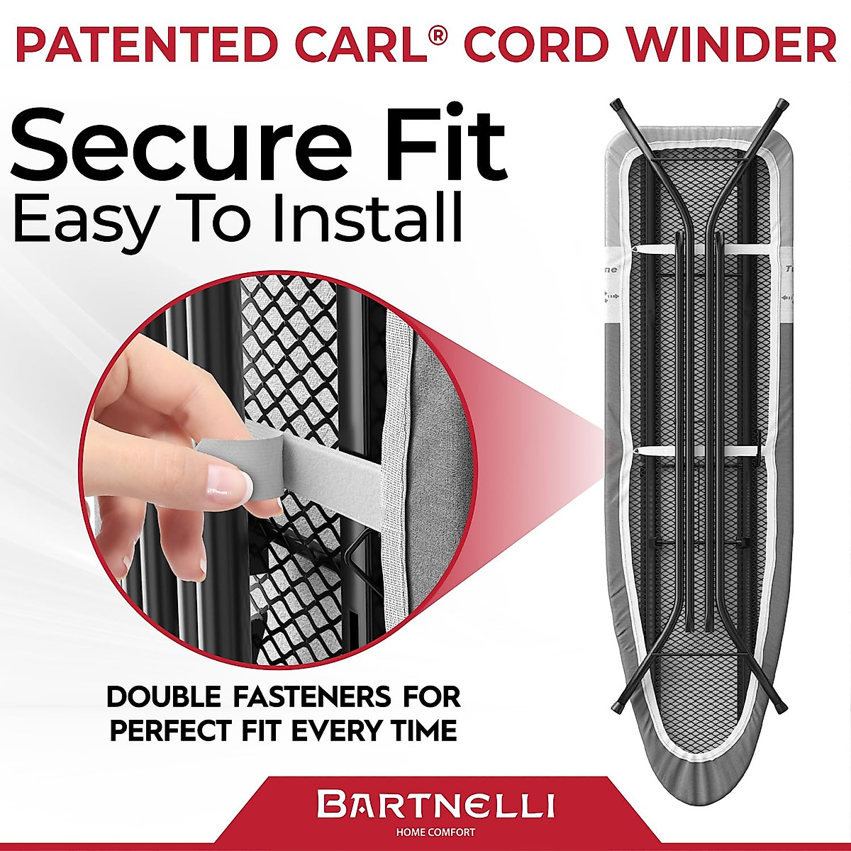 Bartnelli Ironing Board Cover and Pad, Made in Europe with New Patent Technology | 54x15 Iron Board Replacement Cover Featuring Park & Turbo Zone, Scorch Resistant 100% Cotton Thick Layered Top