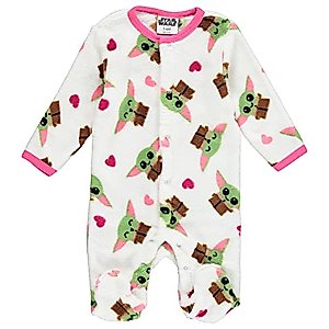 STAR WARS Baby Yoda Baby Girls Plush Polar FleeceFootie Pajamas - Baby Pajamas - Newborn Sleeper (White, 0-3 Months)