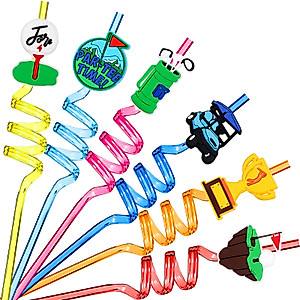 24 Pack Golf Party Decorations Favors Straws Golf Theme Birthday Party Supplies Par Tee Fore Time Decorative PET Drinking Straws Sports Themed Party Decorations for Kids Boys Baby Shower Retirement