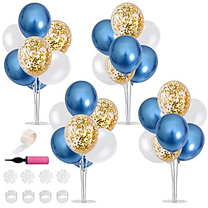 TONIFUL 4 Set Table Centerpiece Balloon Stand Kit Include Blue White Gold Confetti Balloons Prefect for New Year 2025, Birthday Table Decorations,Class of 2025 Graduation,Baby Shower,Party Decorations