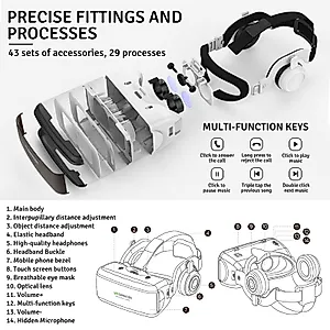 JIESI GD RENSI Virtual Reality Headset for Adults Giant Screen Vision Virtual Reality Glasses Independent VR Glasses Widely Suitable for 4.7-6.1 Inch Smart Models (G06B No Headphone Version)