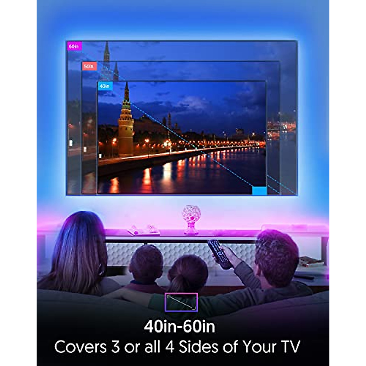 TV LED Backlights, 9.8FT Smart LED Lights for Behind TV with Music Sync 16 Million Colors Changing RGB Strip Lights Compatible with Alexa Google Home for 40-60 inch TVs, WiFi APP Control