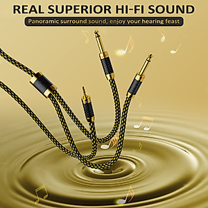 Mygatti Hi-Fi 1/8 to 2 x 1/4 Stereo Audio Cable 15 Feet, 3.5mm TRS to Dual 6.35mm TS Mono Y Splitter Audio Cord, Silver Plated Copper, Multiple Shield, Nylon Braided Cord for HiFi System, Audiophiles