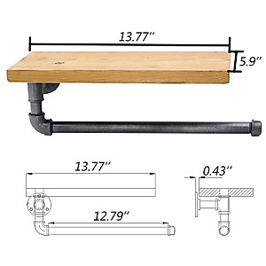 Y-Nut Industrial Vintage Paper Towel Holder Gordon with Shelf Spice Rack TPD-004, Steampunk Loft Style Wall Mount Kitchen Laundary Room Organizer, Wood Metal Water Pipe