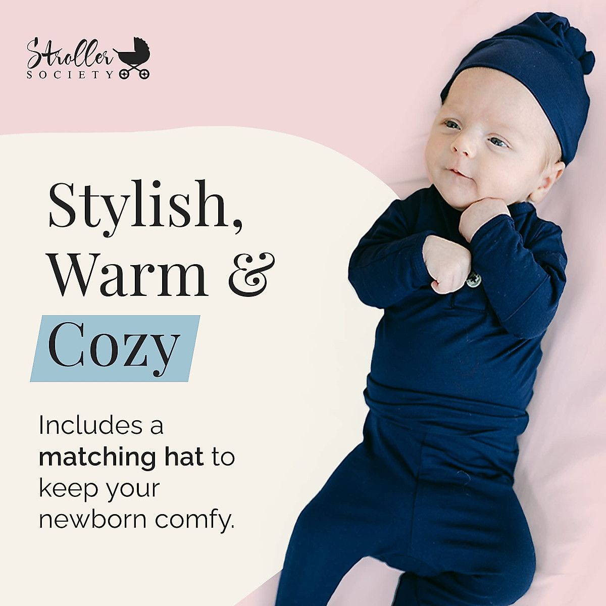 Stroller Society Newborn Baby Take Home Outfit and Hat Set, Cozy Gender Neutral Baby Clothes, Comfy Newborn Outfit for Boys and Girls, Stylish Newborn Clothes, 0 to 3 months old, Navy Blue