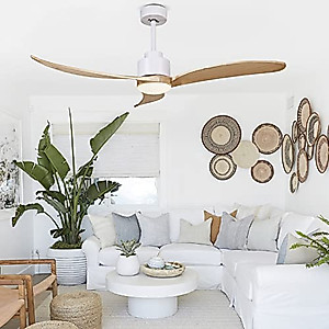 TFVV 52" Wood Ceiling Fan with Light,3 Blades,6 speeds, Farmhouse Ceiling Fan with Remote Control for Living Room, Bedroom, Kitchen(White)