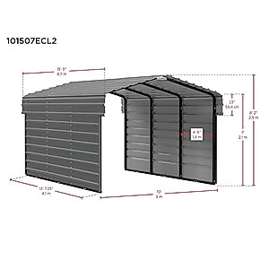Arrow Carports Galvanized Steel Carport, with 2-Sided Enclosure, Compact Car Metal Carport Kit, 10' x 15' x 7', Eggshell