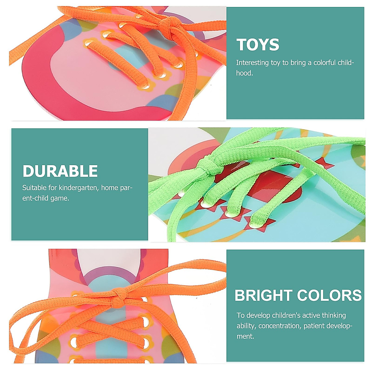 NUOBESTY Learn to Tie Shoes Children Shoelace Threading Teaching Toys Early Educational Teaching Aids, 4 Pieces