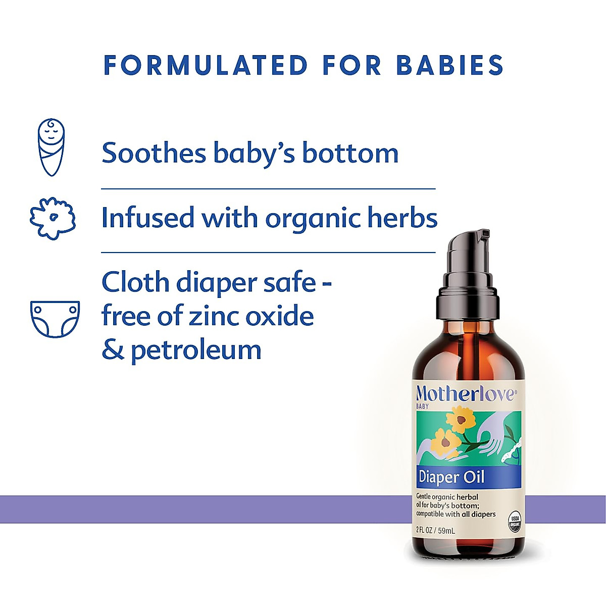 Motherlove Diaper Oil (2 oz) Soothing Vegan Diaper Rash Oil—Organic, Cloth Diaper Safe, Zinc Oxide- & Petroleum-Free