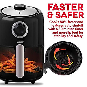 DASH Compact Air Fryer Oven Cooker with Temperature Control, Non-stick Fry Basket, Recipe Guide + Auto Shut off Feature, 2 Quart - Black