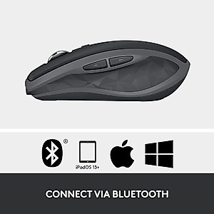 Logitech MX Anywhere 2S Wireless Mouse Use On Any Surface, Hyper-Fast Scrolling, Rechargeable, Control Up to 3 Apple Mac and Windows Computers and Laptops (Bluetooth or USB), Graphite
