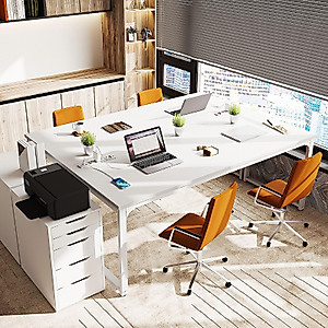 Coleshome 72 Inch Computer Desk with USB Ports, Large Office Desk, Long Study Student Writing Desk, White Marble
