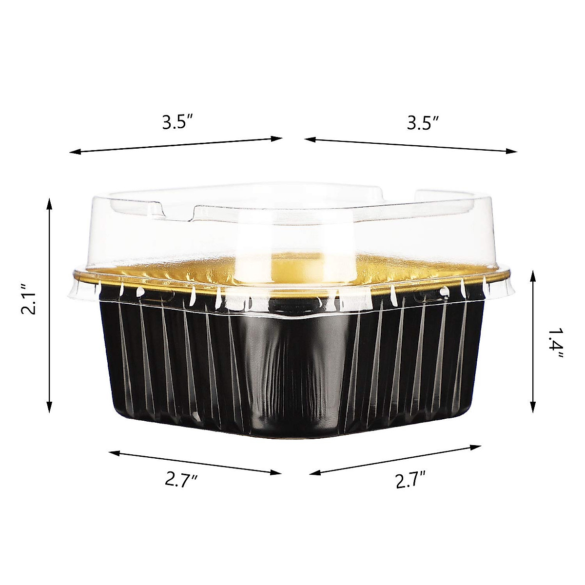 EUSOAR Cupcake Liners with lids, 5oz 50pcs Square Disposable Desserts Flan, Baking Cups with Lids, Aluminum Foil Cupcake Flan, Muffin Liners, Custard Cake Cups, Catering Gathering Favor-Black Gold