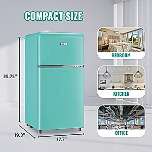 WANAI Compact Refrigerator 3.2 Cu.Ft Retro Dual Door Mini Fridge with Freezer Adjustable Remove Glass Shelves Small Refrigerator Suitable for Dorm Garage and Office