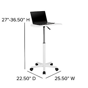 BizChair White Sit to Stand Mobile Laptop Computer Desk - Portable Rolling Standing Desk