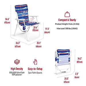 SunnyFeel 15" Tall Folding Beach Chair, Oversized Portable High Seat Sand Chair for Adults Heavy Duty 300 LBS, Foldable Camping Lawn Chairs for Camp/Outdoor/Travel/Picnic/Concert/Sports