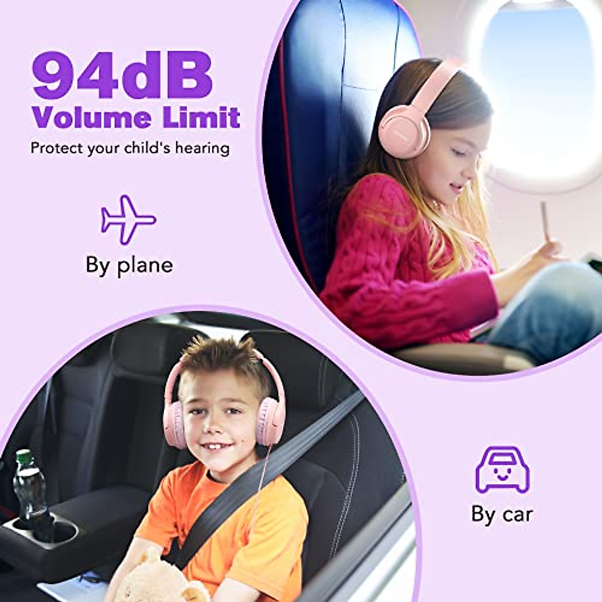 Kids Headphones Wired, Over-Ear Headphones for Kids Boys Teens Girls Adults, Volume Limiter 94dB & Adjustable Headband, Foldable Adjustable Headset for School Travel, 3.5mm Jack for iPad Tablet, Pink