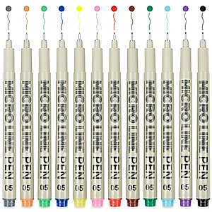 STANBLUE 12 Colored Micro Pens 05, Fineliner pens Waterproof Archival Ink Set, No Bleed Drawing Art Pens for Illustrating, Journaling, Bible Zentangle Supplies
