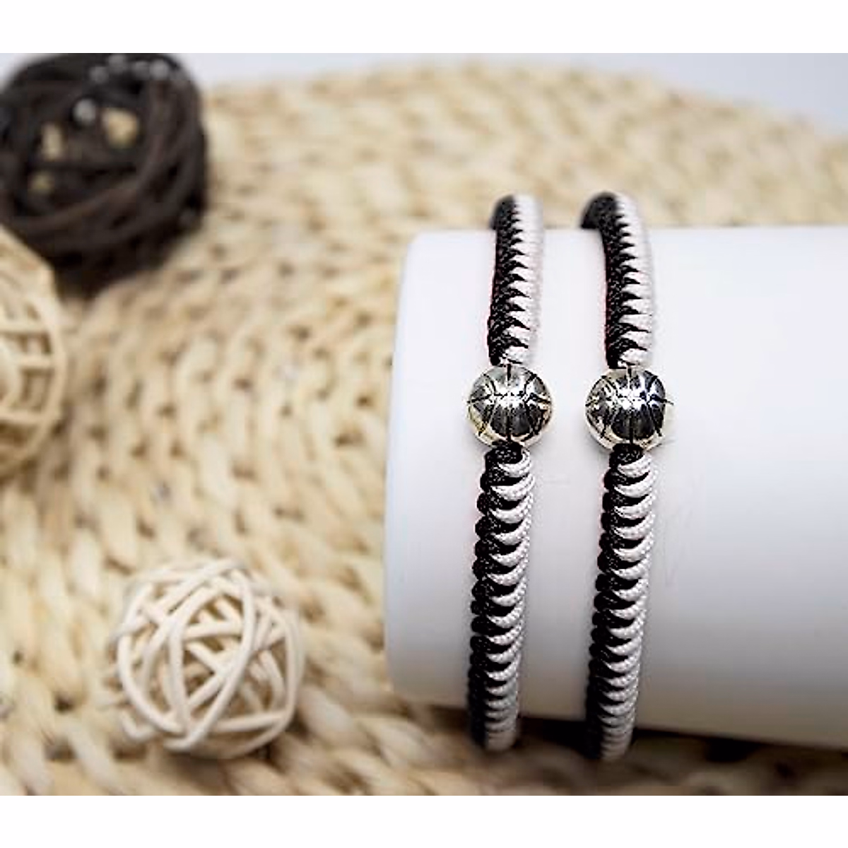 MANYC Basketball Bracelets Adjustable for Boys, Girls, and Adults Handmade Gifts for Basketball Players (Black white 2PCS)