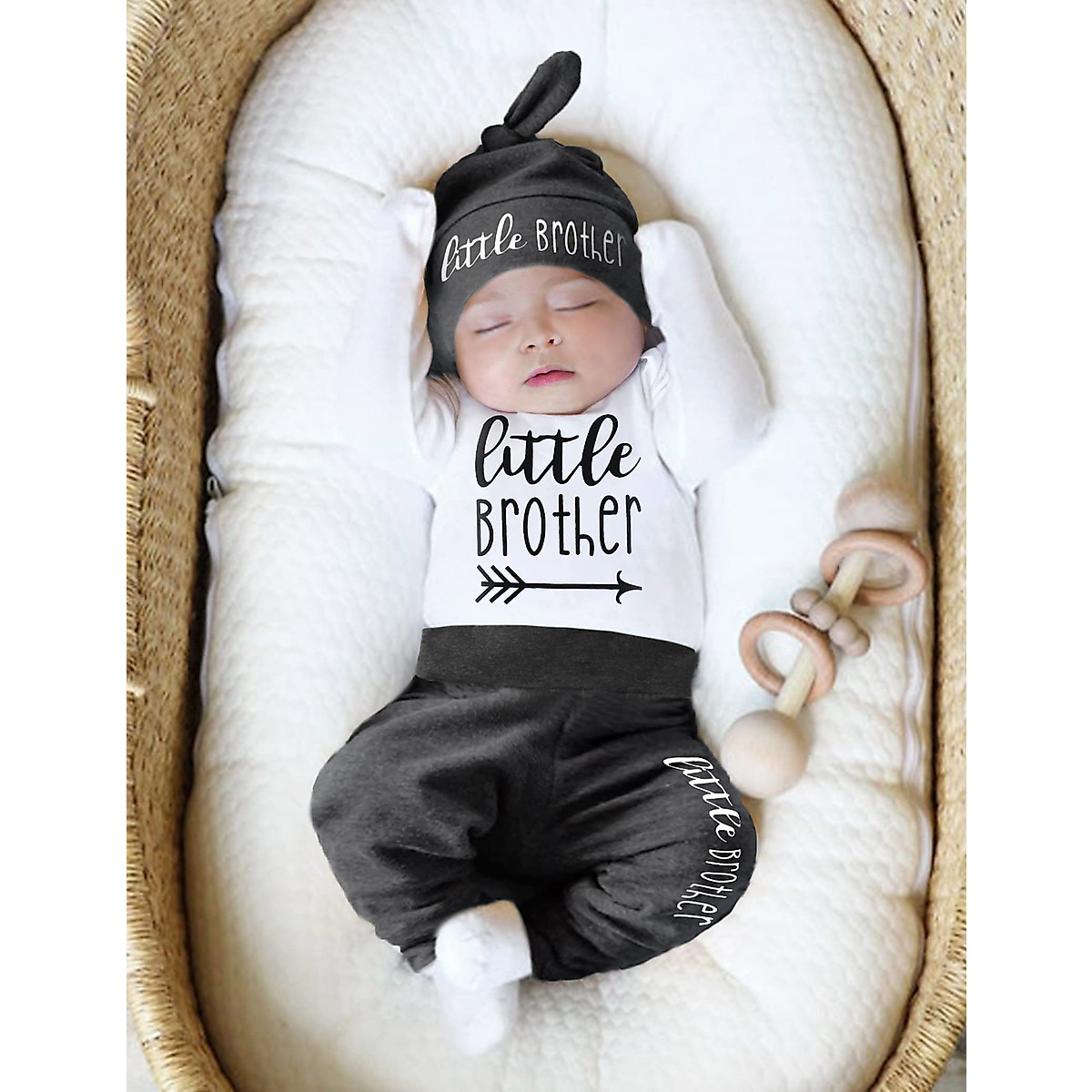 AGAPENG Newborn Boy Outfits Infant Boy Clothes Little Brother Outfit Long Sleeve Romper Pants with Hat Newborn Baby Boy Clothes