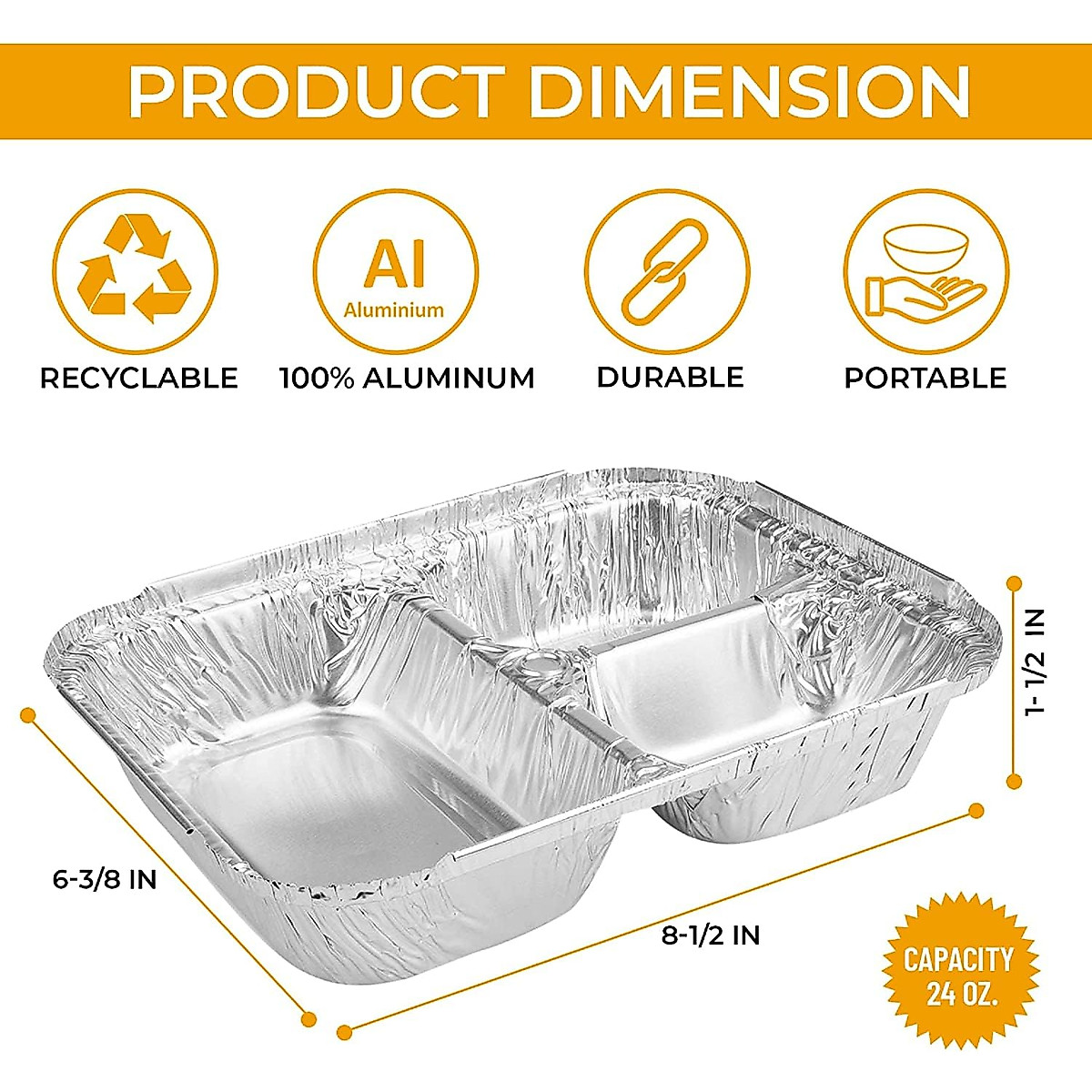 The Baker Celebrations Pack of 30 Aluminum Foil 3-compartment Disposable Trays with Lids