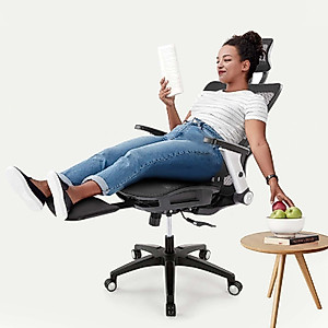 COLAMY Office Chair-Ergonomic High Back Computer Chair with Padded Flip-up Arms, Executive Leather Desk Chair Thicken Seat, Upgraded Casters for Swivel Rolling, Home Office Chair for Adult-Black