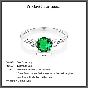 Gem Stone King 10K White Gold 6MM Round Gemstone Birthstone White Created Sapphire & White Diamond Accent 3-Stone Engagement Ring | Three-Stone Wedding Anniversary Promise Ring For Women