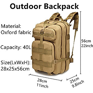 DTKJ Unisex 40L Military Tactical Backpack,Army Assault Pack Molle Rucksacks Daypack for Outdoor Hiking Camping Trekking Hunting