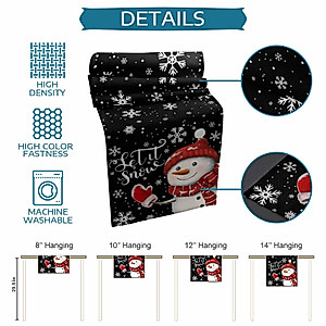 Black Snowman Christmas Table Runner 60 Inches Long, Xmas Winter Snowflake Farmhouse Dress Scarves, Classic Black Dining Tablerunner for Coffee Table/Kitchen Island/Party Christmas Décor, 13" x 60"