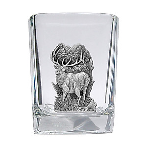 Heritage Pewter Elk Square Shot Glass | Hand-Sculpted 1.5 Ounce Shot Glass | Intricately Crafted Metal Pewter Elk Inlay