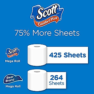 Scott Comfort Plus Toilet Paper, 1-Ply, White, 462 Sheets/Roll, 18 Mega Rolls/Pack (49729)