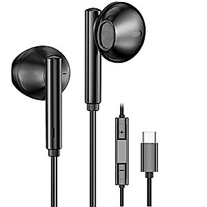 USB C Earphones Wired with Mic - Type C Headphones Earbuds with Volume Control Compatible with for Samsung Galaxy, Google Pixel 2/XL,Xiaomi, Huawei and More Type C Port Model (Black)