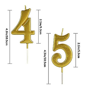Gold 45th & 54th Number Birthday Candles for Cake Topper, Number 45 54 Glitter Premium Candle Party Anniversary Celebration Decoration for Kids Women or Men
