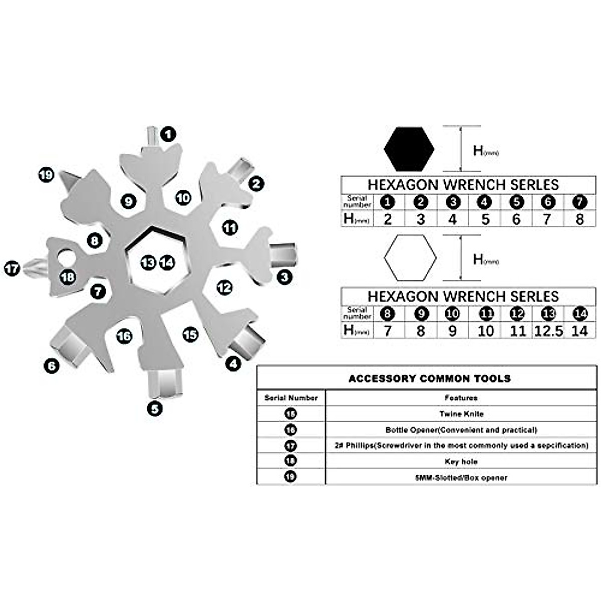18 In 1 Snowflake Multi-Function Tool, Stainless Steel Snowflake Tool, Beer Bottle Opener, Beautifully Packaged