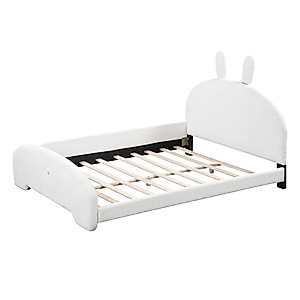 Full Size Upholstered Platform Bed with Cartoon Ears Shaped Headboard, for Kid's Bedroom Furniture