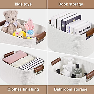 ECDYQXVU 1 Pack Cotton Rope Storage Baskets,15x10x9in,Collapsible Storage Bins, Decorative Woven Basket Cube Storage Organizer for Nursery, Laundry, Towel, Clothes, Cosmetics, Books(White)