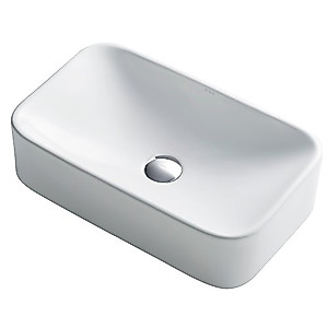Kraus KCV-122 Ceramic Above counter Rectangular Bathroom Sink, 19.44 x 11.84 x 5 inches, White