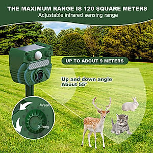 Solar Ultrasonic Animal Repeller, Cat Repellent Outdoor, Dog, Squirrel, Raccoon, Skunk, Rabbit, Fox, Deer, Bird etc.Motion Detection, LED Flashing Light HQ1