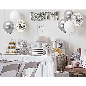 Bezente White Silver Balloon Garland Kit,100Pcs White Silver Metallic Chrome and Silver Confetti Balloons with Balloon Tape for Wedding, Prom,Special Events Party Decoration.