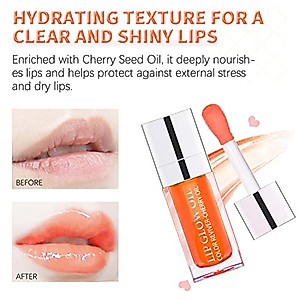 MAEPEOR Hydrating Lip Oil 5 Colors Moisturizing Glossy Lip Glow Oil Not Greasy Long-lasting Lip Balm for Nourishing Repairing and Softening Lip with Big Brush Head (Colors 01)