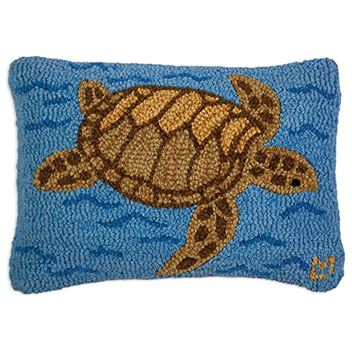 Chandler 4 Corners Artist-Designed Loggerhead Turtle Hand-Hooked Wool Decorative Throw Pillow (14” x 20”) Marine Life Pillow for Couches & Beds - Easy Care, Low Maintenance Coastal, Nautical Pillow
