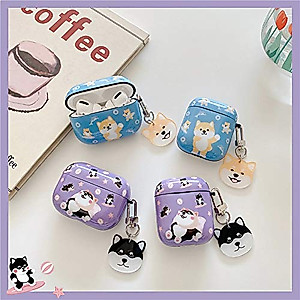 BONICI Protective Case Compatible with AirPods Pro, Cute Lovely Happy Yellow Shiba Inu Dog Puppy Theme Round Corners Soft IMD Cover Case Earbud Earphone Wireless Charging Blue Case +Dog Keychain