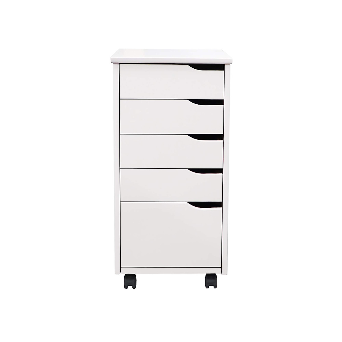 Adeptus Original Roll Cart Connect Solid Wood, 4+1 Drawer Narrow Drawers Roll Carts, White