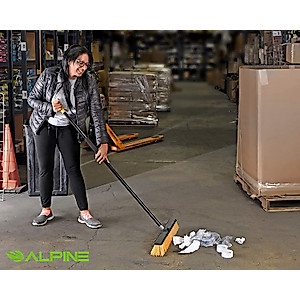 Alpine Industries Push Broom Heavy Duty Smooth Surface Broom Deck Scrubber Long Handle Commercial Floor Scrub Broom Cleans Dirt, Debris, Sand, Mud, Leaves and Water (Yellow, 18 in)