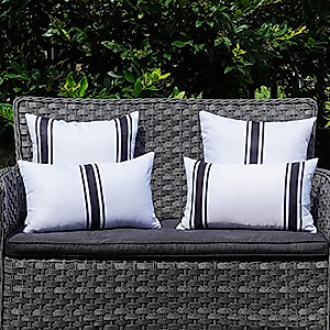 ONWAY Outdoor Pillow Covers 12X20 Waterproof Set of 2 Lumbar Throw Cushion Cover White and Black Striped Outdoor Pillows for Patio Furniture