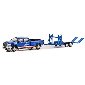 Greenlight Hollywood 32250-D Hitch & Tow Series 25 - 2020 Ram 2500 Laramie with Tandem Car Trailer 1/64 Scale