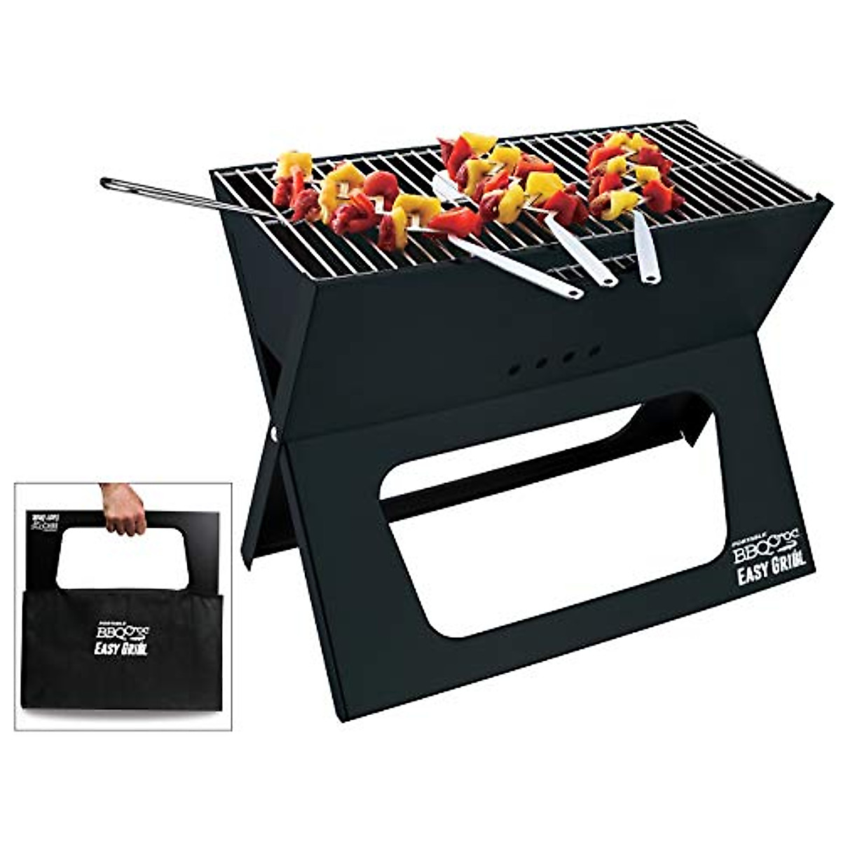 Portable BBQCroc Easy Grill - BBQ Croc NEXT GENERATION OF X GRILLS - Premium Foldable Charcoal Barbecue Extra Large Grilling Surface, with Travel Bag & Grill Lifter